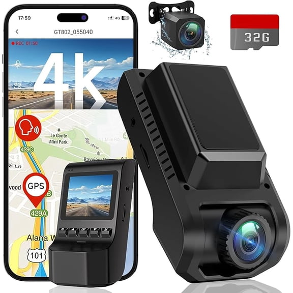 Dash Camera for , 4K Dual Dash Cam Front and Rear with , Included 32GB ...