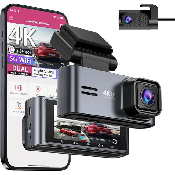 Dash Cam Front and Rear 5G WiFi, Dash Cam 4K//1080P+1080P, Dash Camera ...