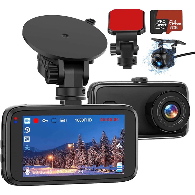 Dash Cam Front and Rear Camera 1080P Dual Dashcams For Cars With 64GB ...