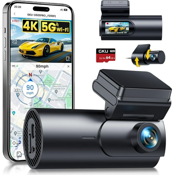 Dash Cam Front and Rear Camera,4K+1080P, 5.8GHz WiFi & GPS Dash Camera ...