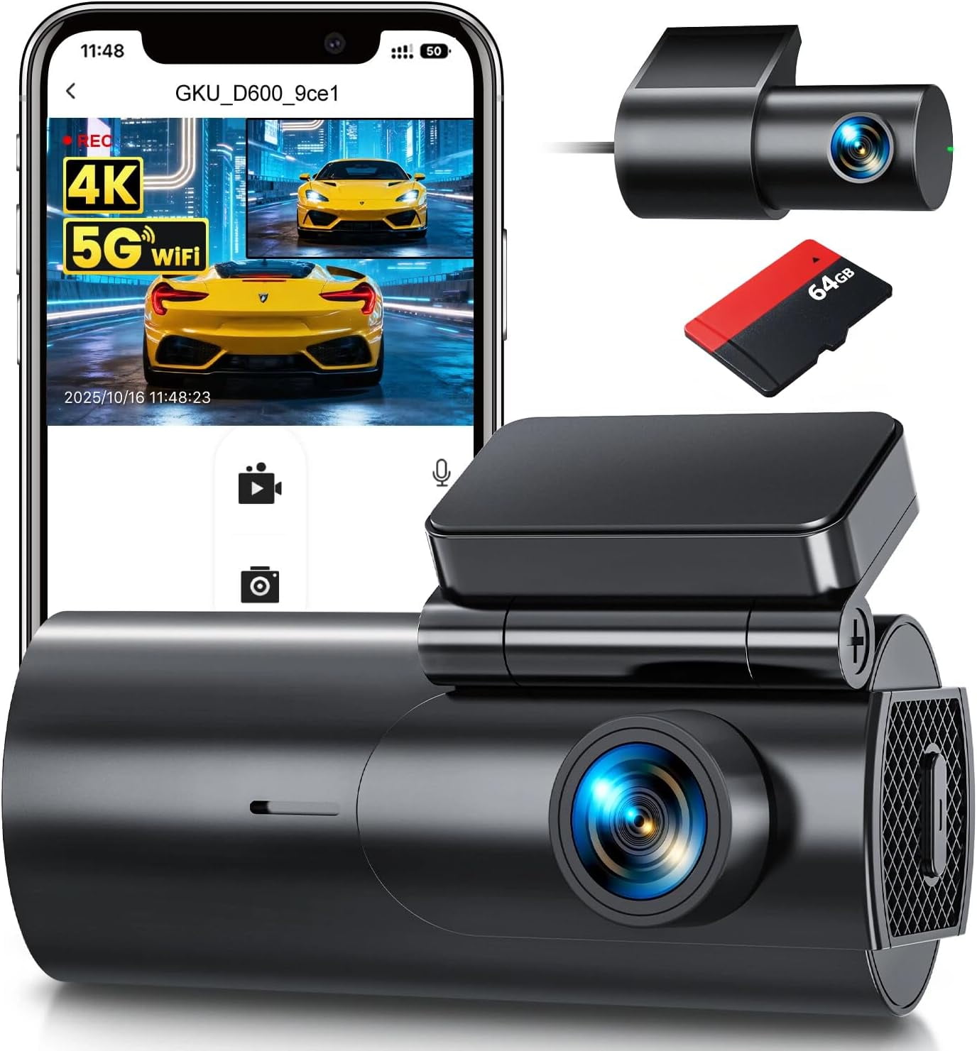 Dash Cam Front and Rear Camera - 4K+1080P Dual Dash Camera for with ...