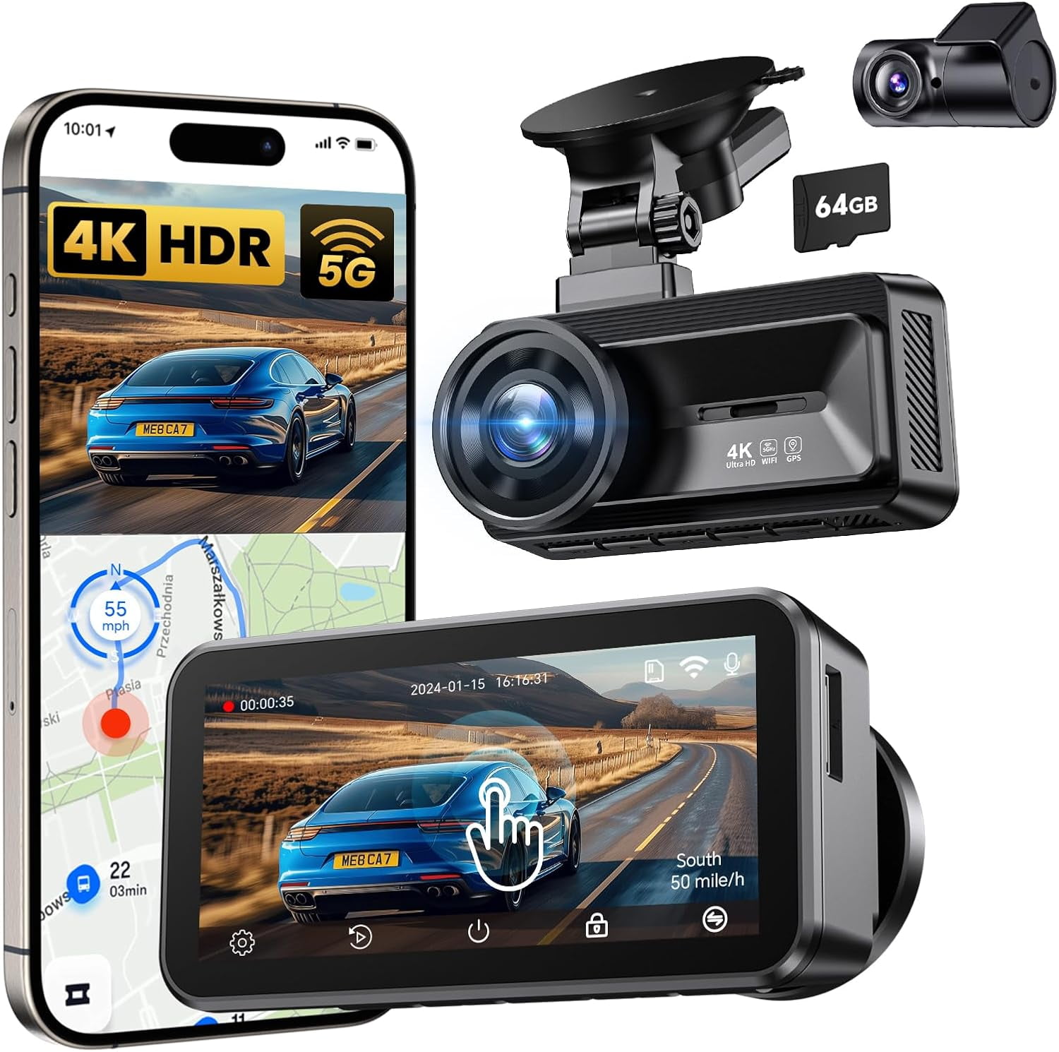Dash Cam Front and Rear Camera: Touch Screen 4k Car Camera with STARVIS ...