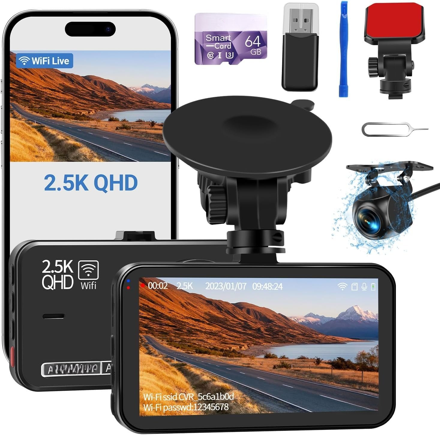 Dash Cam Front and Rear, Dash Camera for WiFi/APP Control Dual Dashcam ...