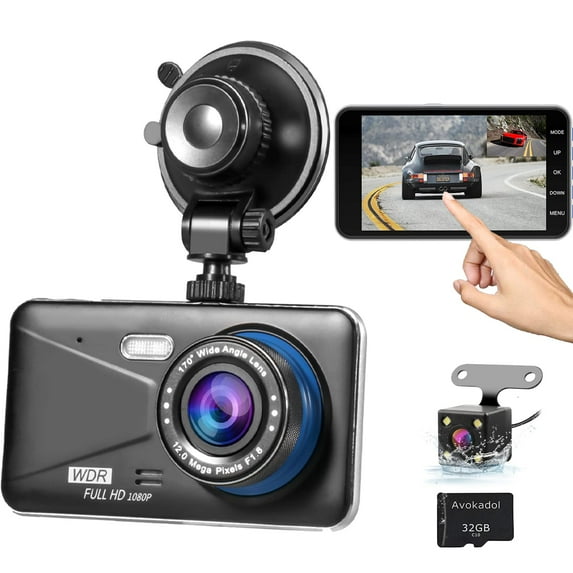 Dash Cam Front and Rear, Dual Car Camera with 32G SD Card 4''IPS Touch ...