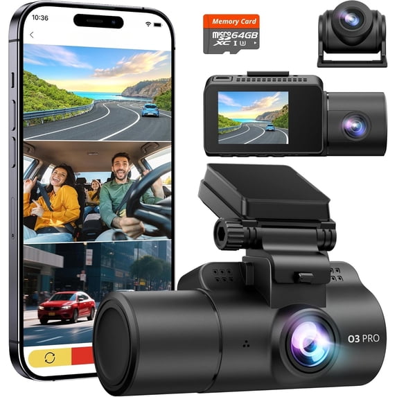Dash Cam Front and Rear Inside, 3- 2.5K FHD Dash Camera for with 2 ...