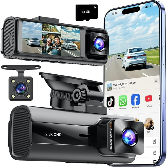 Dash Cam Front and Rear Inside, 3 Camera with 5G WiFi & 360? Coverage ...