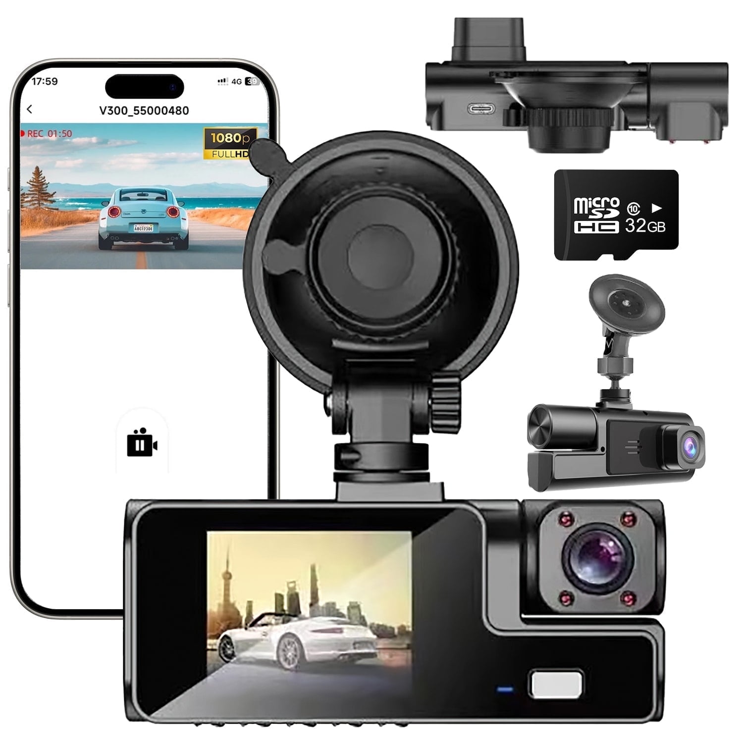 YUANYE Dash Cam 1080P Front and Rear Camera for Cars, WiFi, Night ...