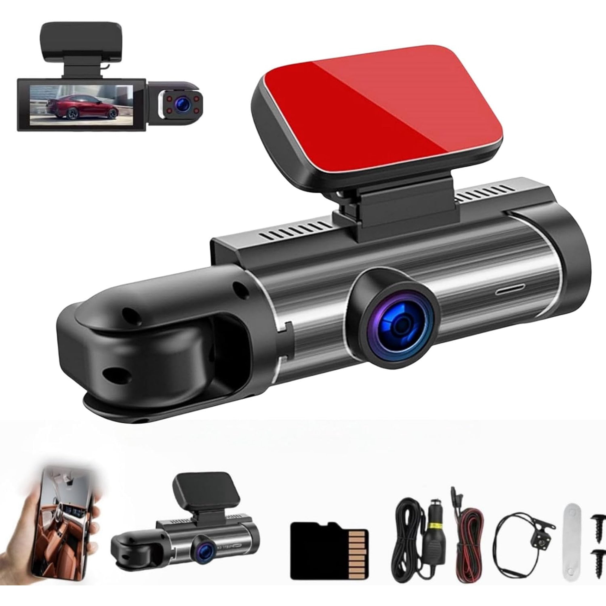 Dash Cam Front and Rear Inside, 3 Channel Dash Camera for Cars, 1080P ...