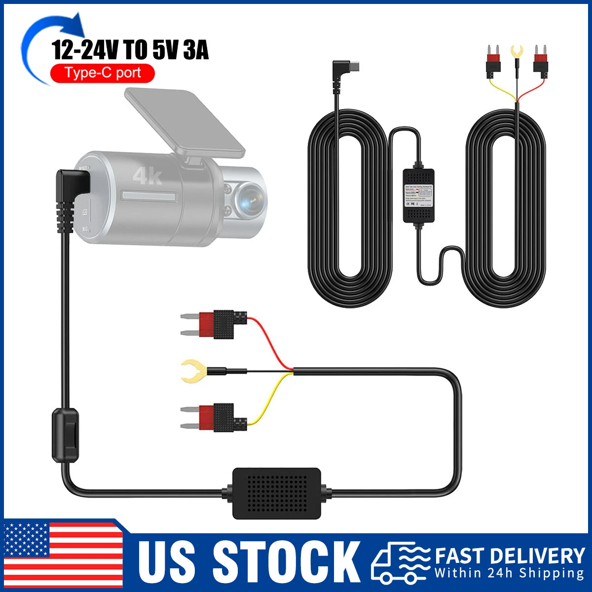 Dash Cam Hardwire Kit For Fuse 12/24V To 5V 3A Usb Type C Port Hard ...