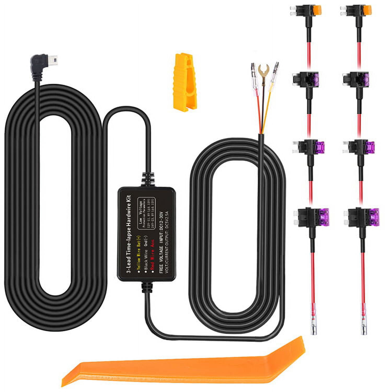 Dash Cam Hardwire Kit, Mini USB Hard Wire Kit Fuse for Dashcam, 12V-24V ...
