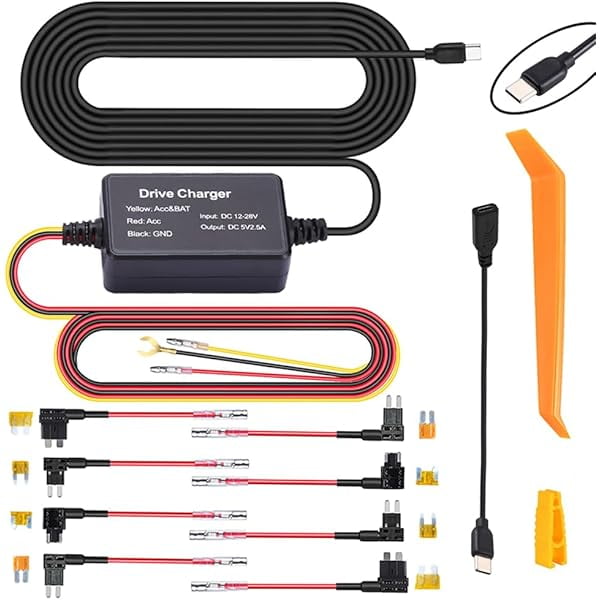 Dash Cam Hardwire Kit,USB C Hard Wire Kit Fuse for Dashcam, Type-C Hard ...