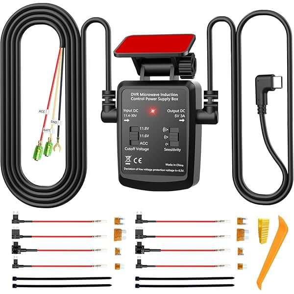 Dash Cam Hardwire Kit USB C Microwave Radar Sensing Dashcam Hardwiring ...