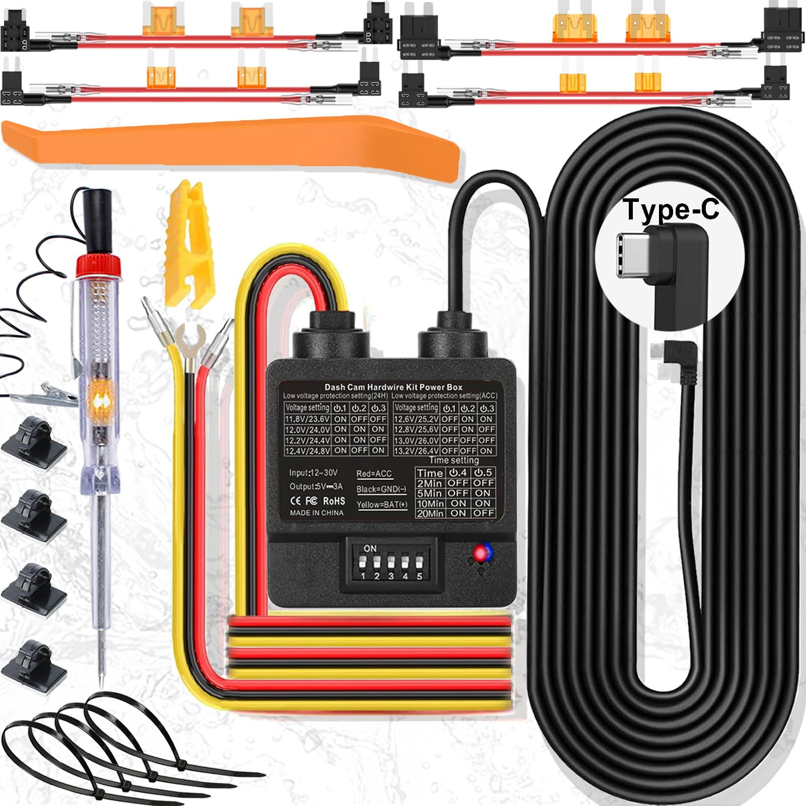 Dash Cam Kit, USB C 3-Wire Dashcam Kit 24h Parking Mode Dash Camera ...