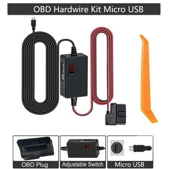 Dash Cam OBD Hardwire Kit Power Cable MICRO USB C Port10FT 12V-24V to 5Vfor Das - Walmart.com