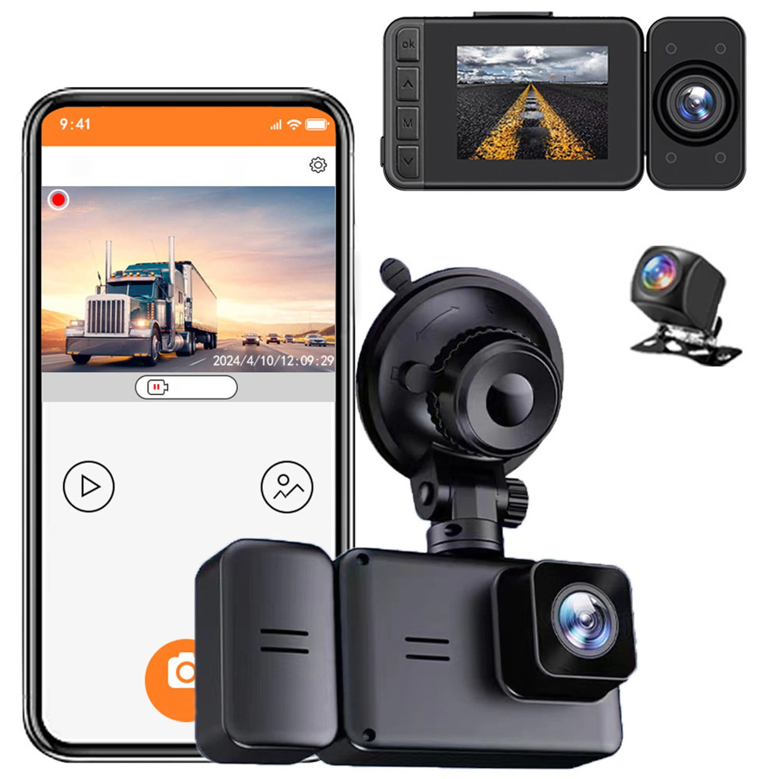 Dash Cam WiFi 1080P FHD Car Camera Recorder - Three Lens Front Inside ...