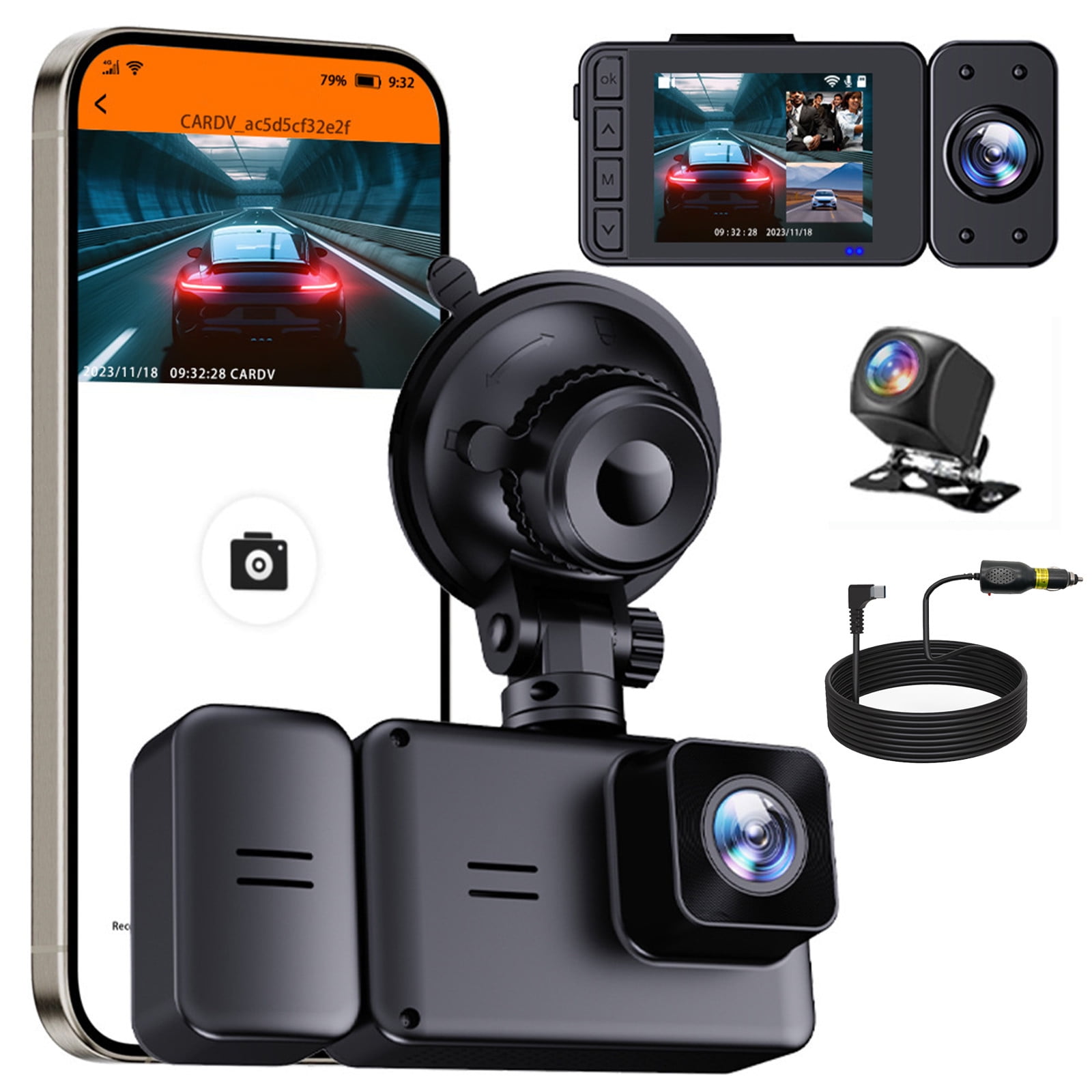 Dash Cam WiFi 1080P FHD Car Driving Recorder 2-inch IPS Screen Three ...
