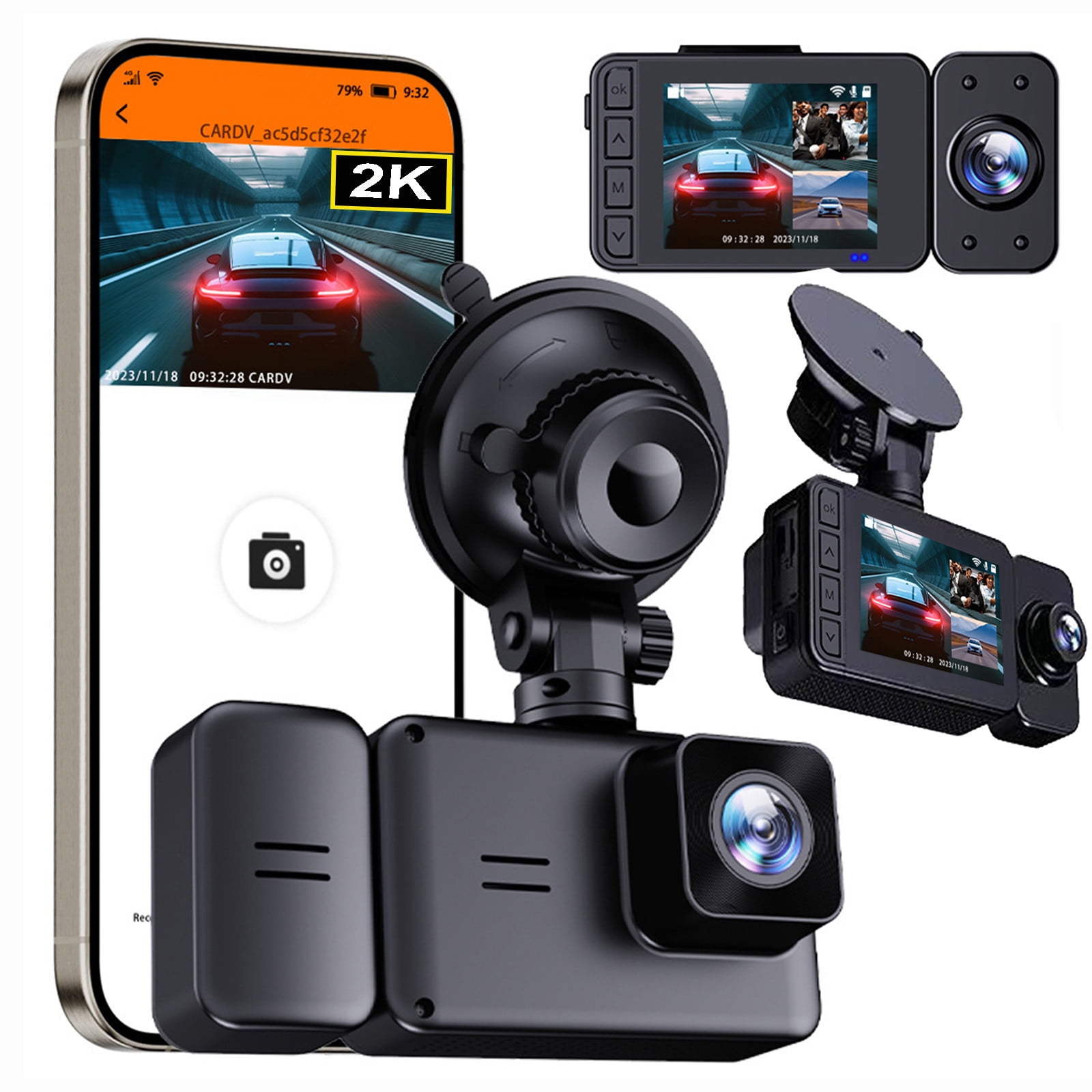 Dash Cam With WiFi 2K UHD Car Driving Recorder Front And Inside Two ...