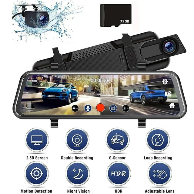 Free Shipping! Dash Camera, 10" 1080P Mirror Dash Cam with Full Touch ...