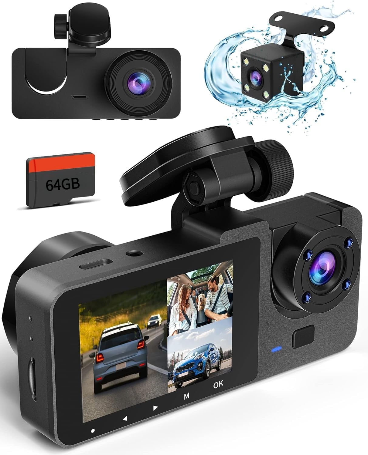Dash Camera for Cars,4K Full UHD Car Camera Front Rear with 64GB Card ...