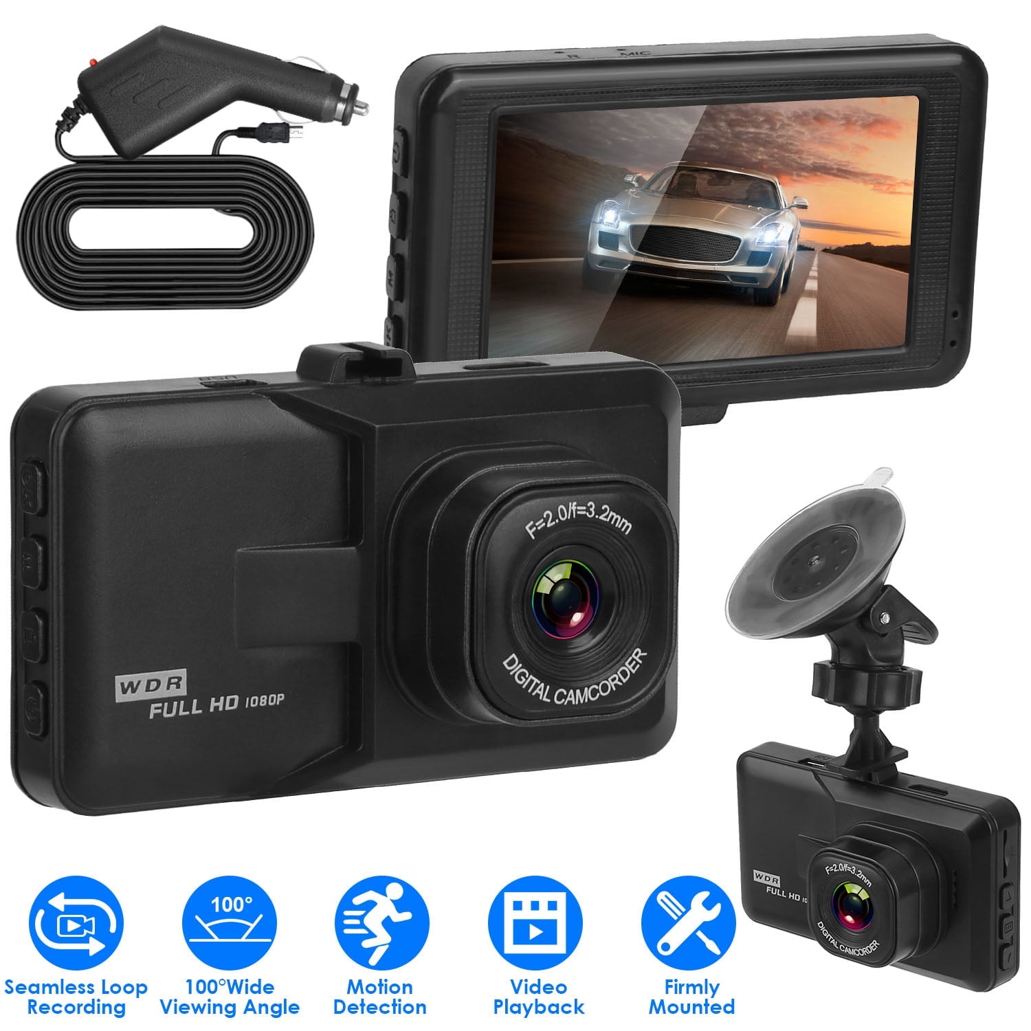 Dash Camera for Cars, TeqHome 1080P Car DVR 3in front dashboard Camera ...