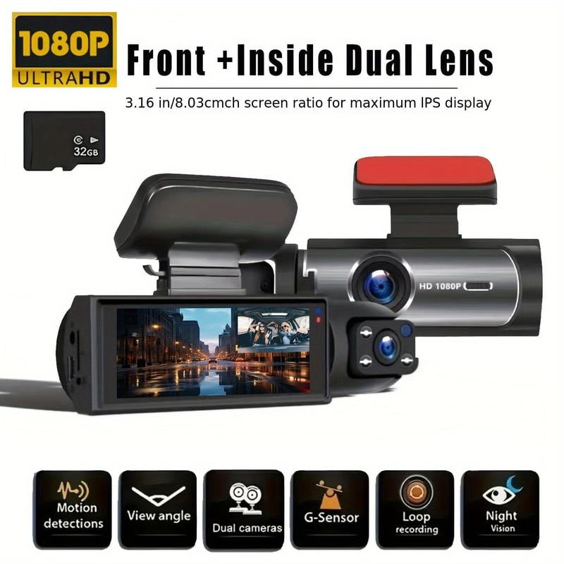 Dash Camera Front And Inside With 32G SD Card, 3.16inch Dash Cam 1080P ...