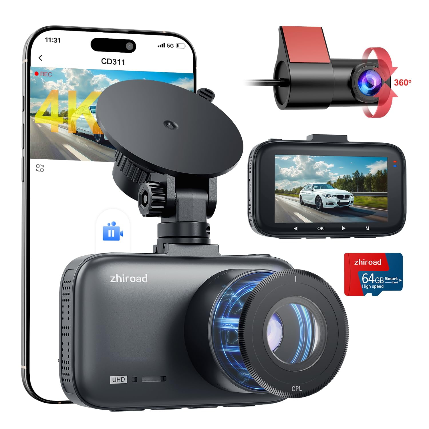 Dash Front and Rear, 4K Dual Dash with CPL Filter, Dash Camera for Cars ...