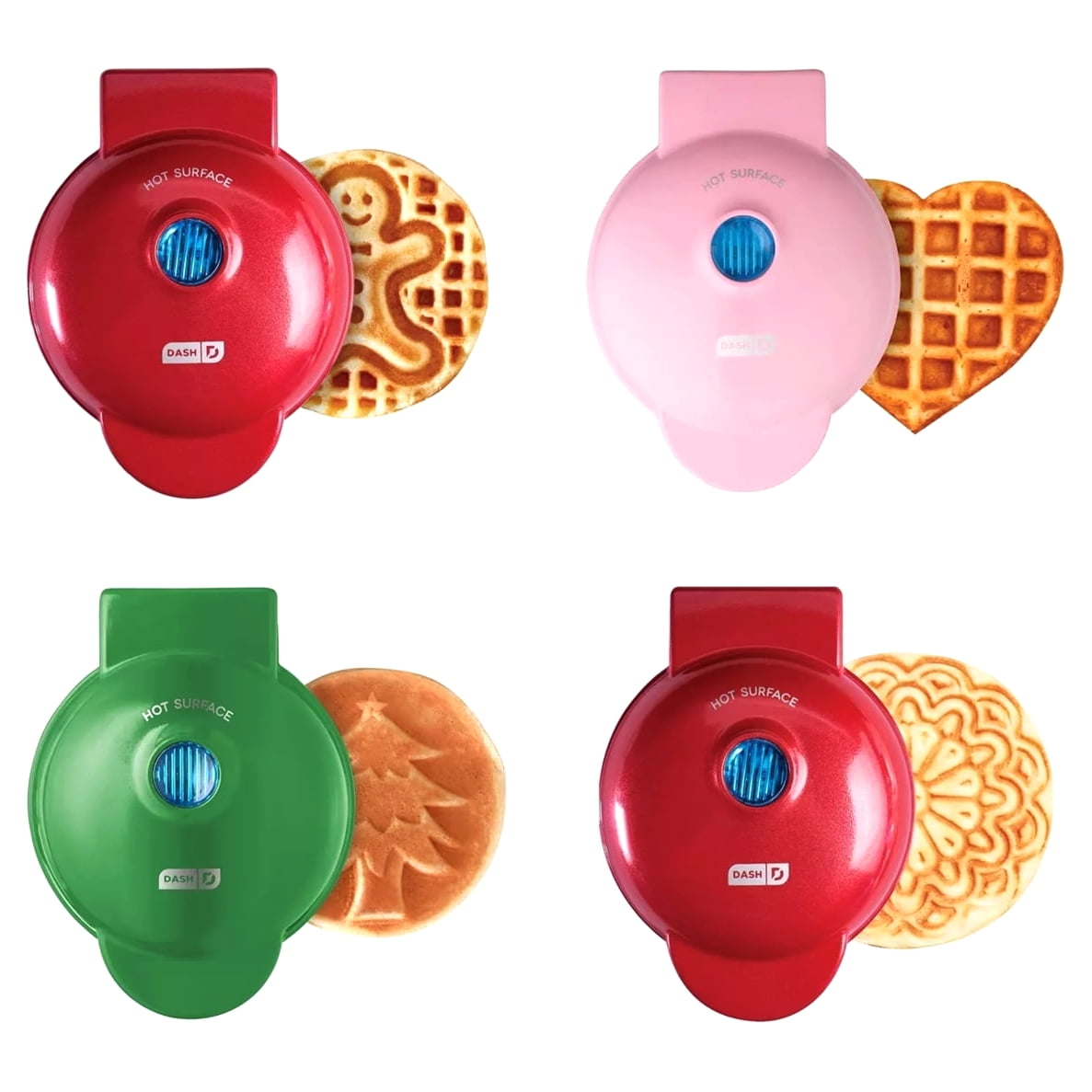 Dash Holiday Mini Waffle Makers Set of 4 - Gingerbread, Christmas Tree ...