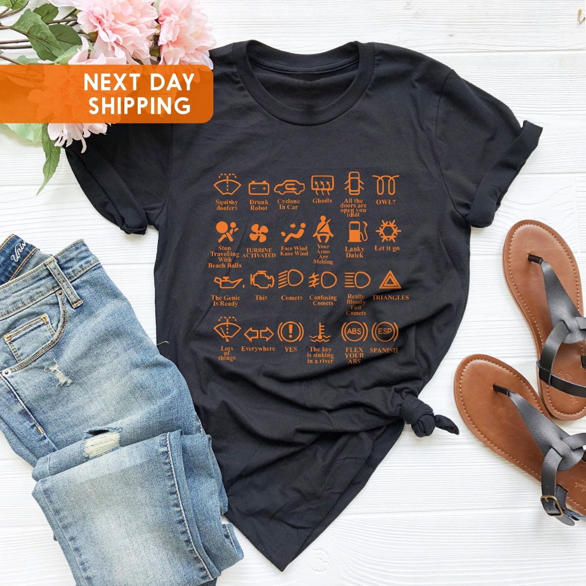 Dash Icons T-Shirt, Car Warning Lights, Dashboard Warning Lights, Shirt ...