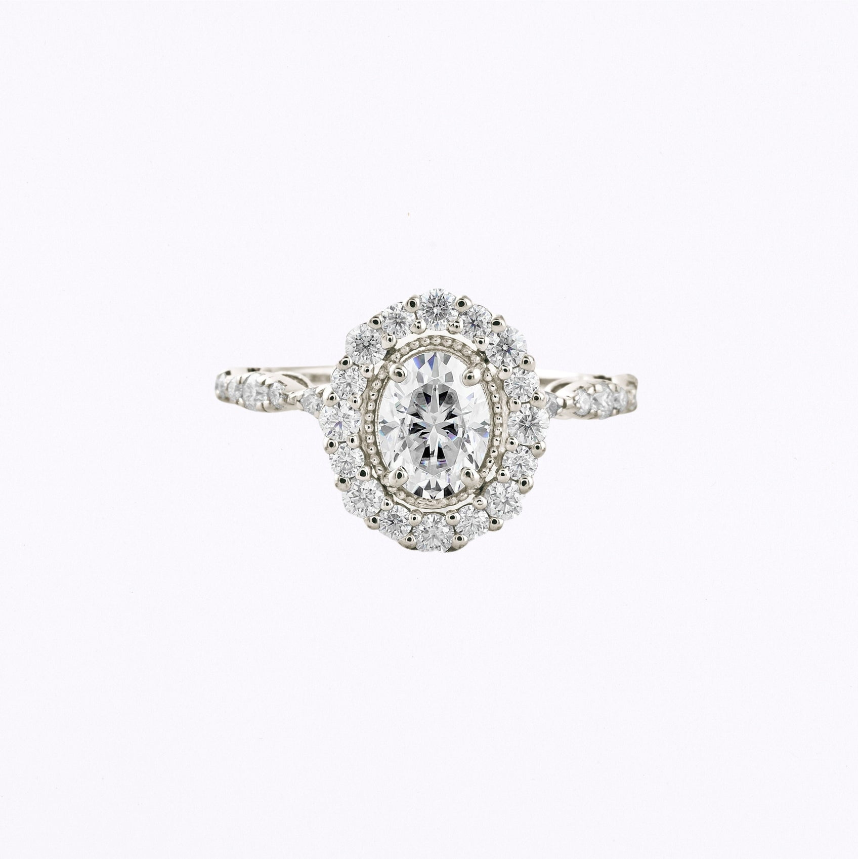 Dash Jewel 1.33 Ct Oval Lab Diamond Ring - Prong Set Solitaire with Pave Band and Halo Design ...