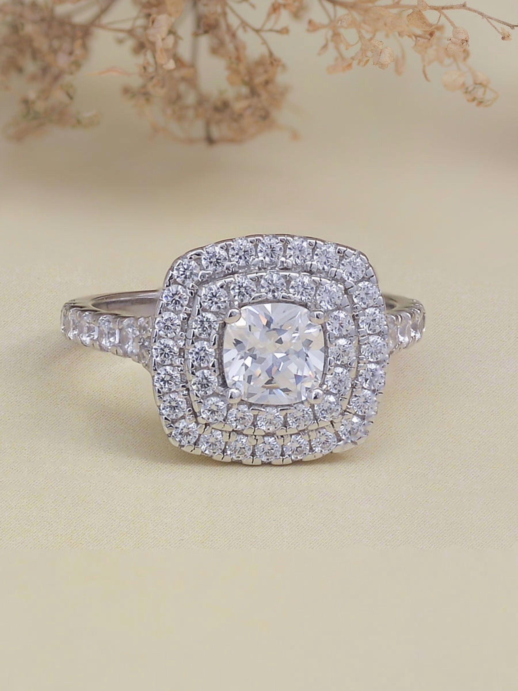 Dash Jewel 1.5 Ct Cushion Cut VVS1/D Lab Created Simulated Diamond Women Ring - 14k White Gold ...