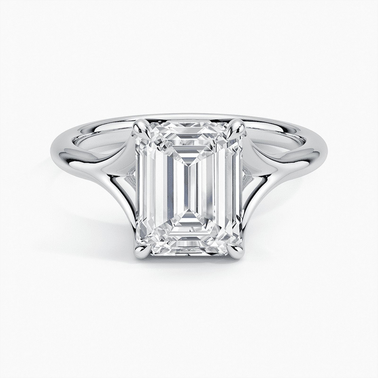 Dash Jewel 14K White Gold Plated Ring - 2.7 Ct VVS1/D Emerald Cut Diamond Ring - Split Shank ...