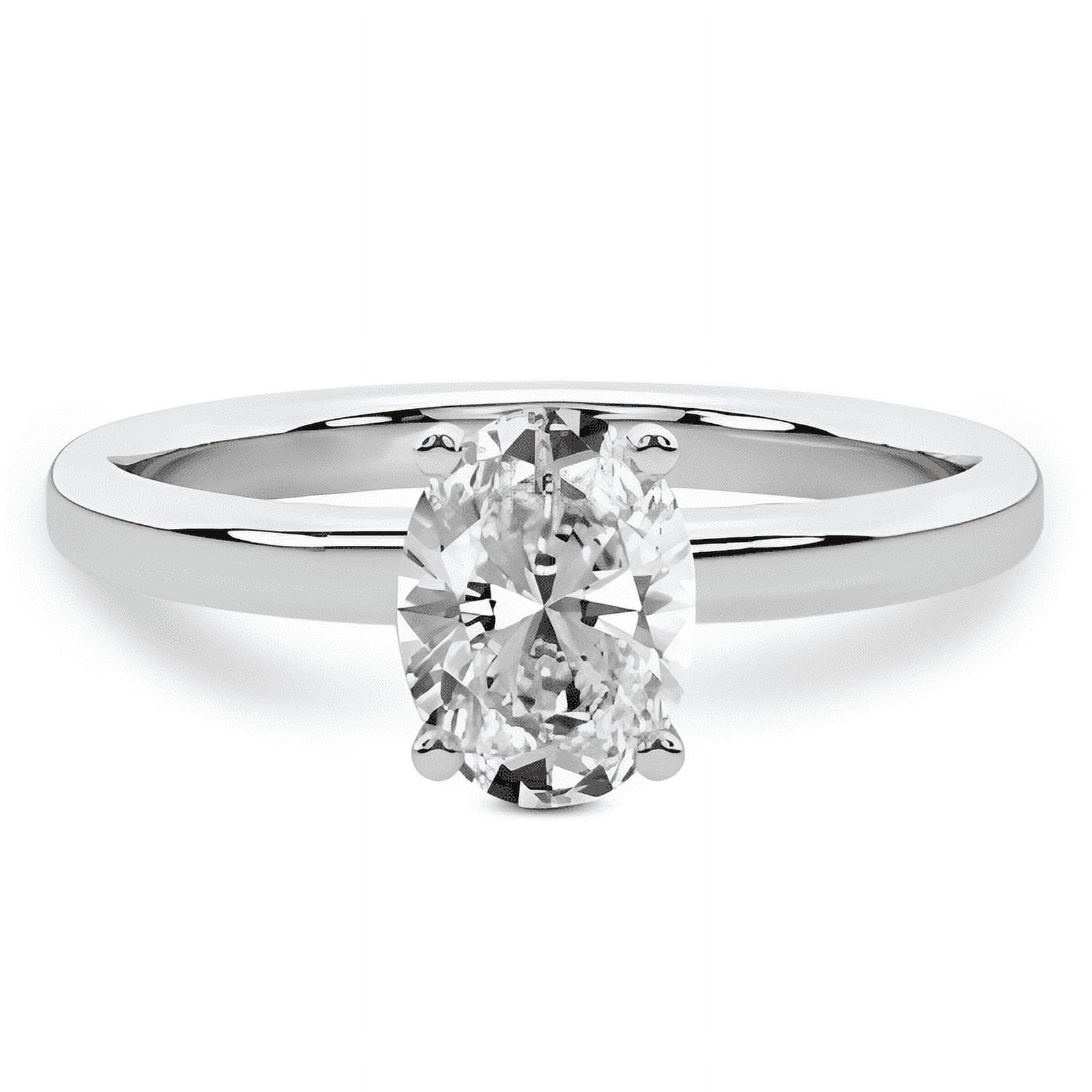 Dash Jewel 14K White Gold Plated Solitaire Wedding Ring - Simple Oval ...