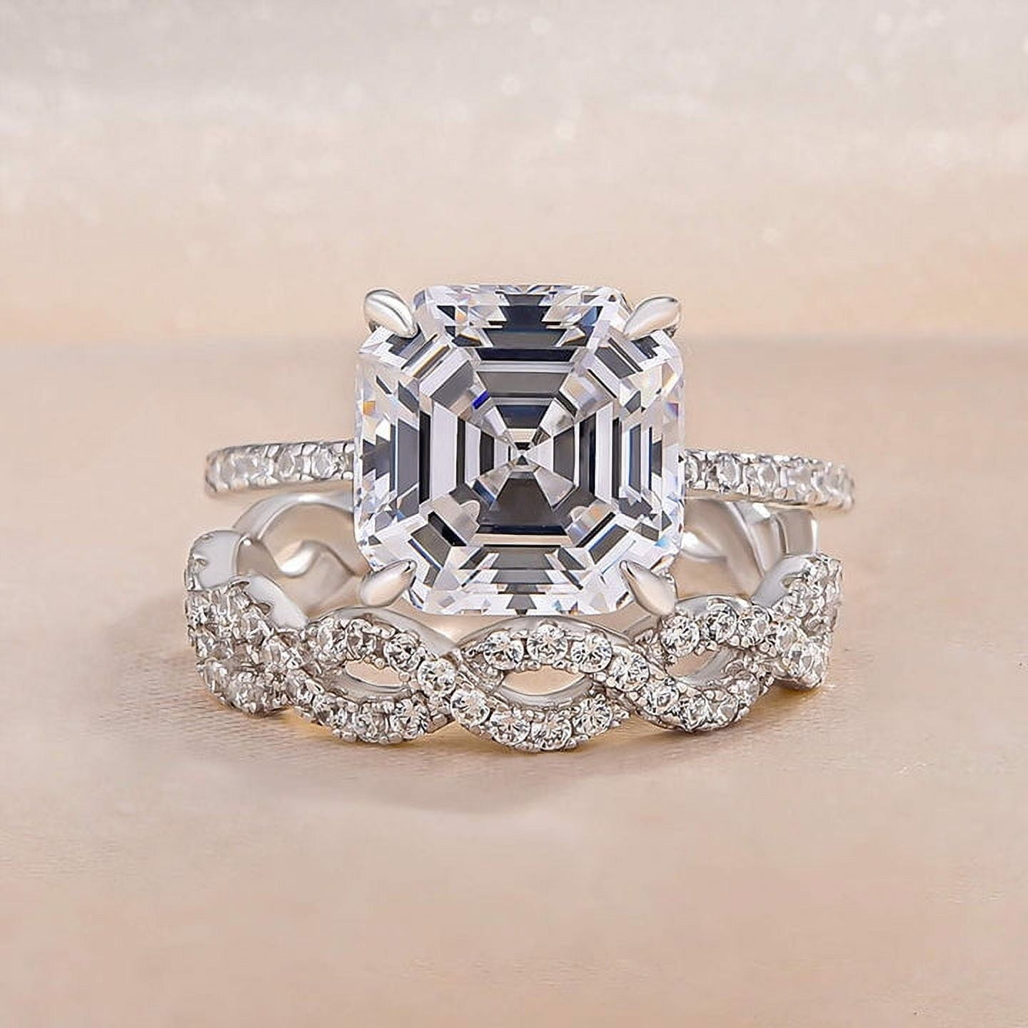 Dash Jewel 14k White Gold Plated Ring - 2.1 Ct Princess Cut VVS1/D Lab Created Simulated Diamond ...