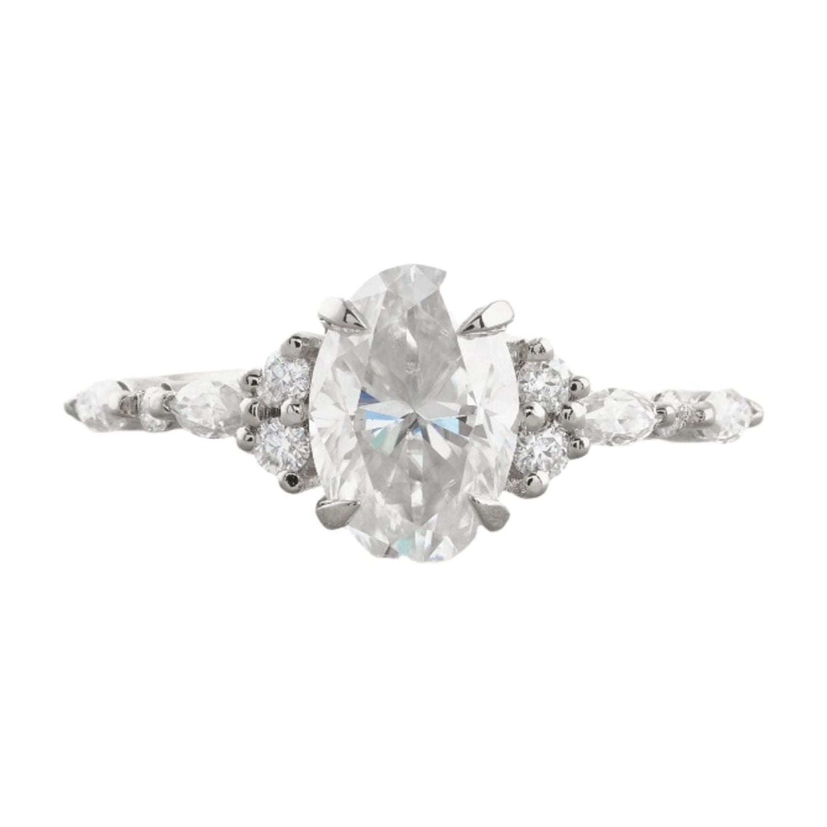 Dash Jewel 2.1 Ct Oval Lab-Created Diamond Solitaire Ring with Pave Band 14K White Gold Plated ...