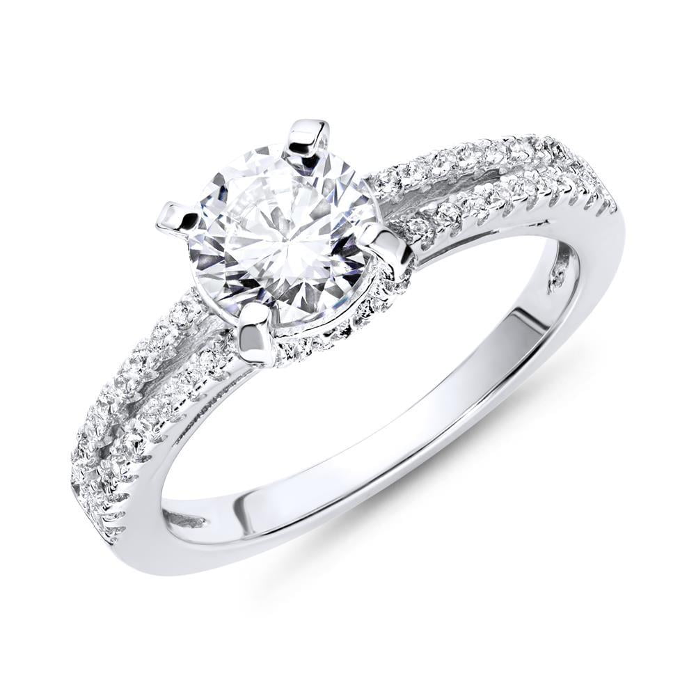 Dash Jewel Elegant 1.8 Ct Lab-Created Simulated Diamond Engagement Ring - Tapered Band Design in ...