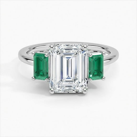Dash Jewel Three Stone Emerald Cut 2.2 Ct Lab Created Emerald Diamond ...