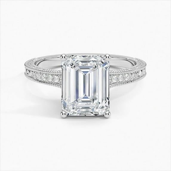 Dash Jewel White Gold Over 14K Silver Diamond Ring - Emerald Cut ...