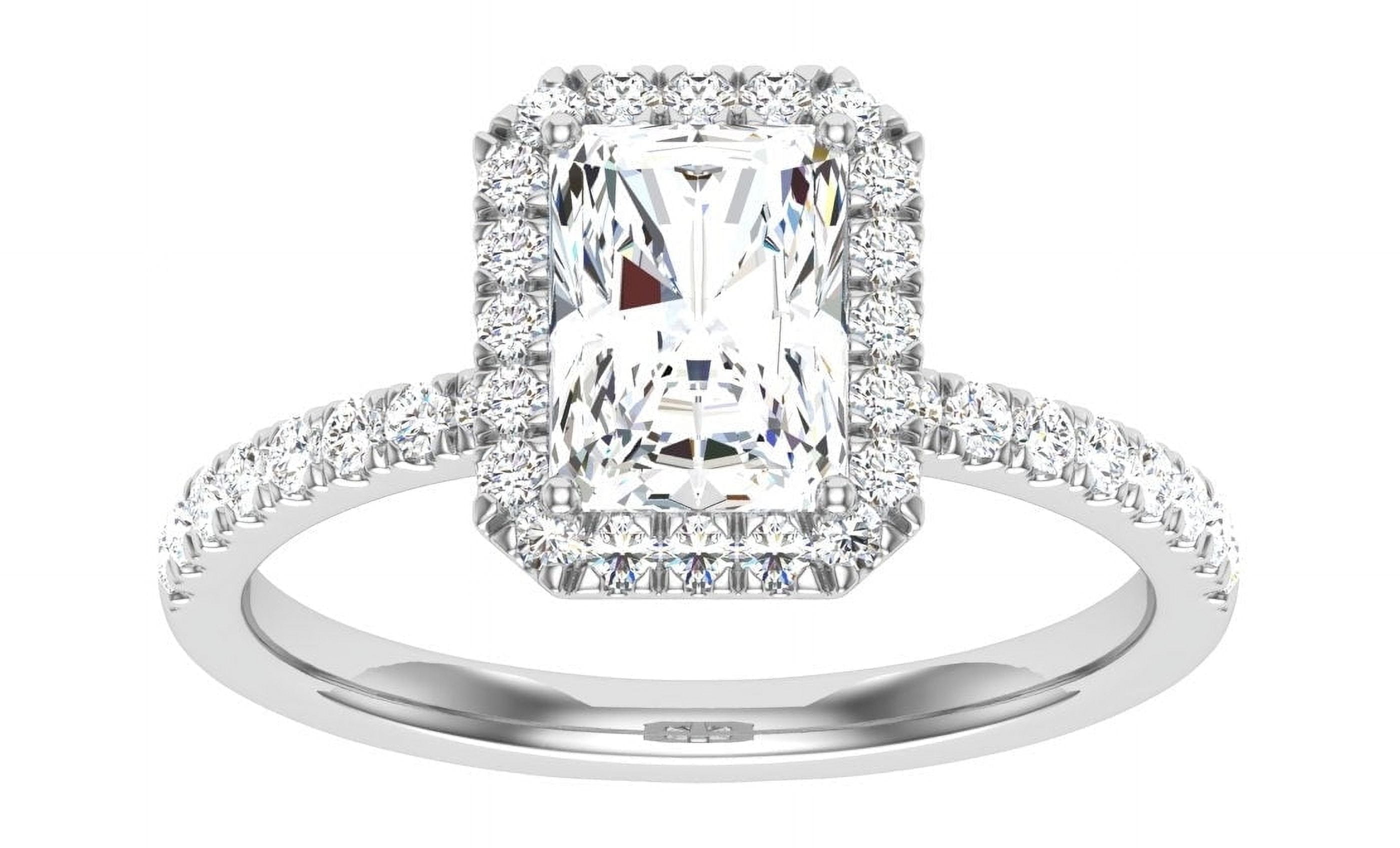 Dash Jewelry 1.9 Ct Moissanite Ring - 14K White Gold Plated Radiant Cut Halo Solitaire with ...