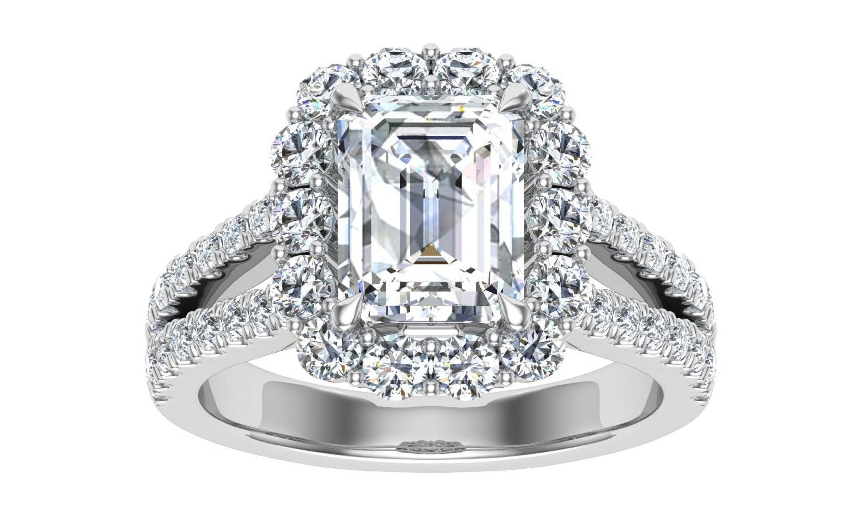 Dash Jewelry 2.2 Ct Emerald Cut Moissanite Ring - 14K White Gold Plated - Halo Split Shank Ring ...
