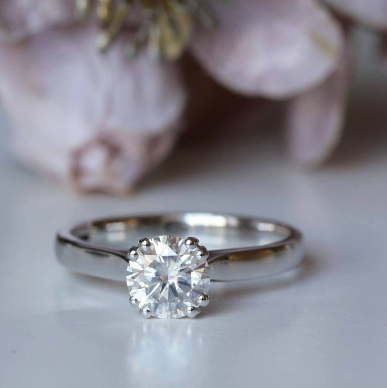 Dash Jewelry 2 Ct Round Cut Moissanite Engagement Ring - 14K White Gold Plated Solitaire Design ...