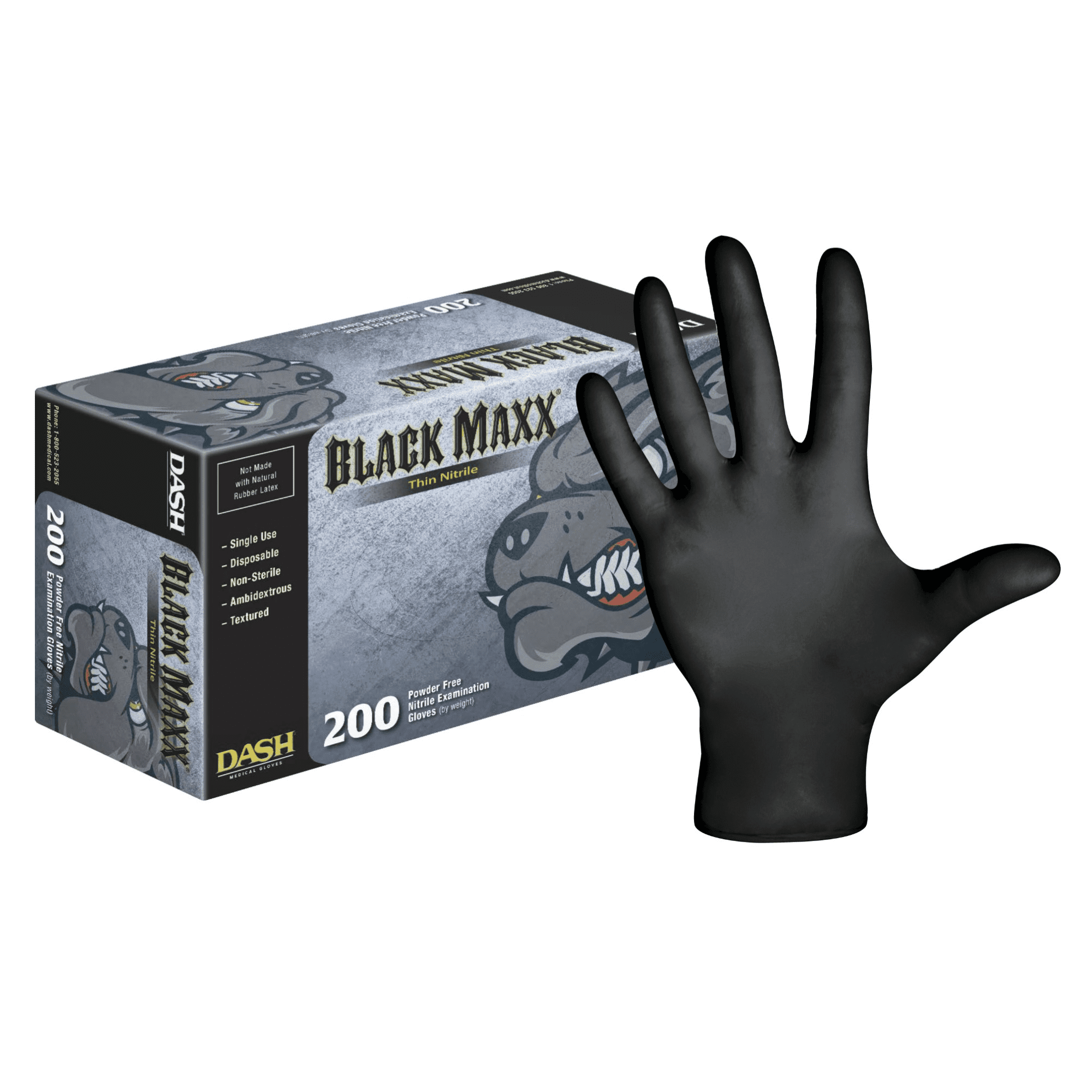 Dash Medical BMNT200S Black Maxx Nitrile Exam Gloves Thin Powder Free Small 200/Bx - Walmart.com