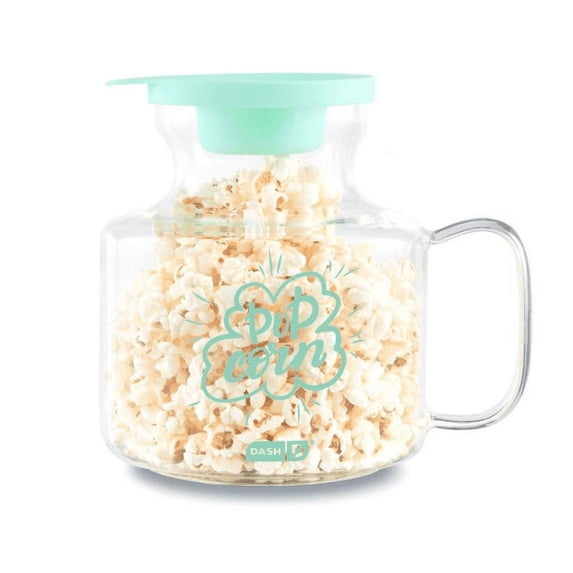 Dash Glass Microwavable Popcorn Maker with Silicone Lid - Aqua ...