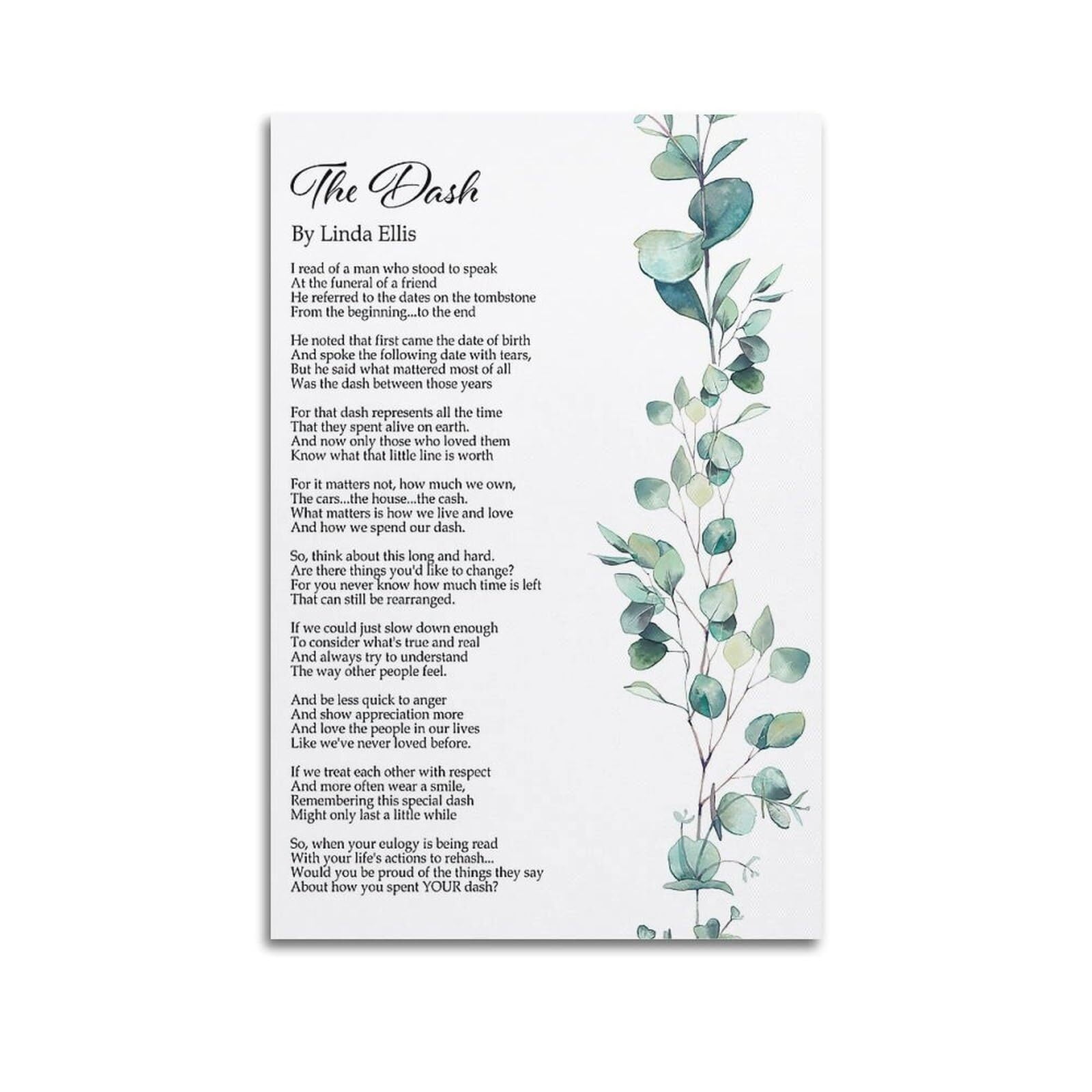 The Dash Poetry Poster - Poem Live Your Dash Quote Poster Canvas ...