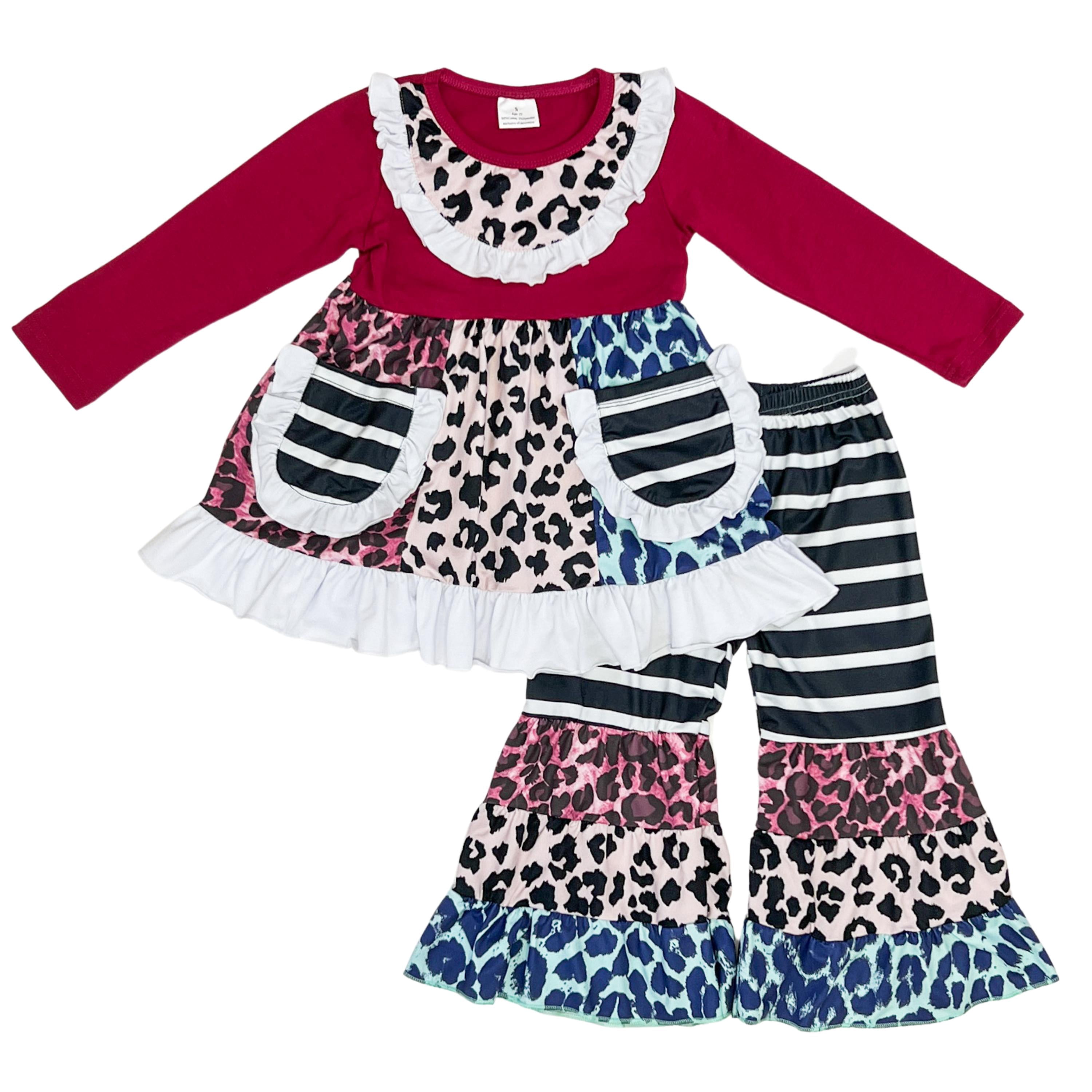 Dash of Glitter Girls Animal Print Long Sleeve Top and Bell Bottom ...