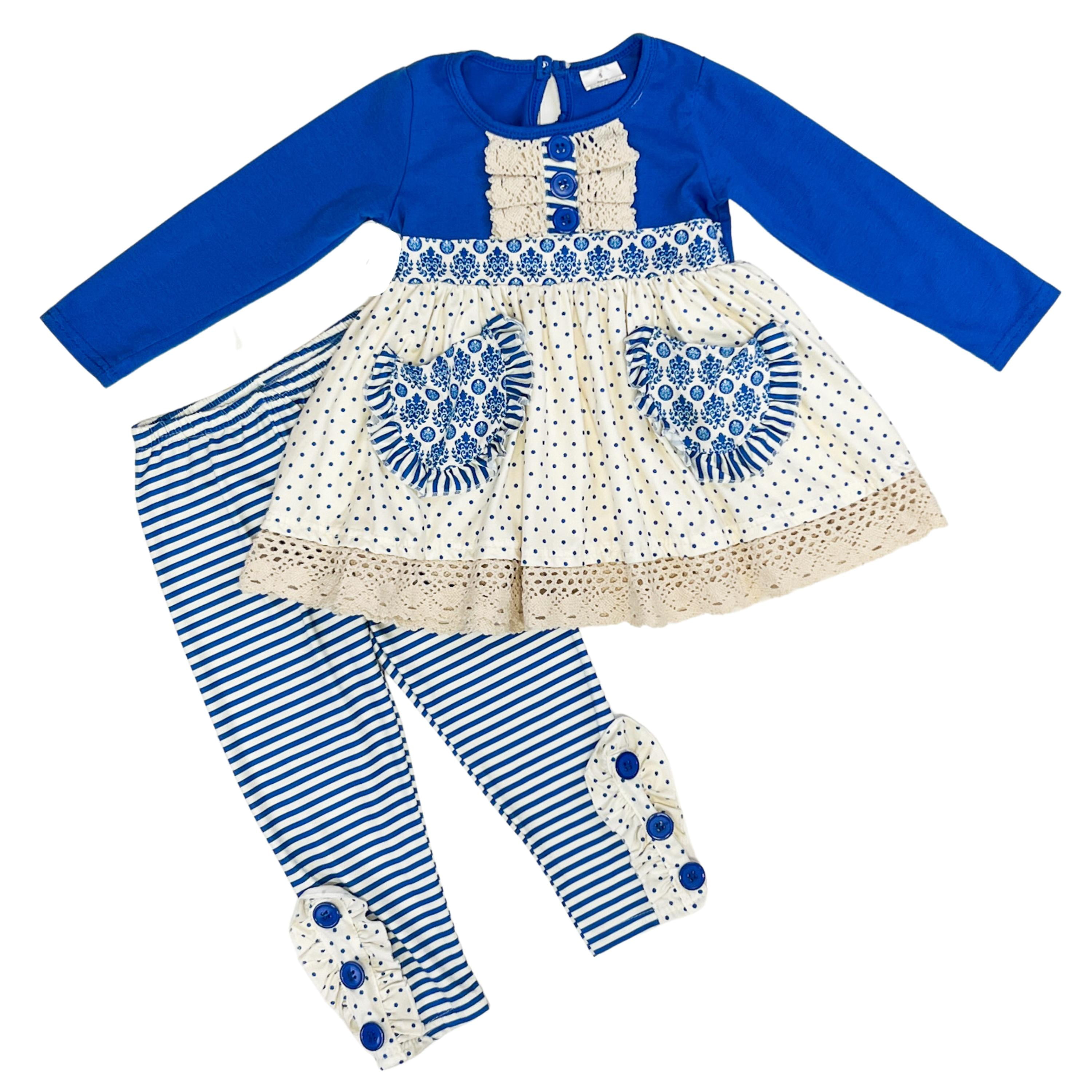 Dash of Glitter Girls Winter Blue & Cream Long Sleeve Two Piece Pant ...