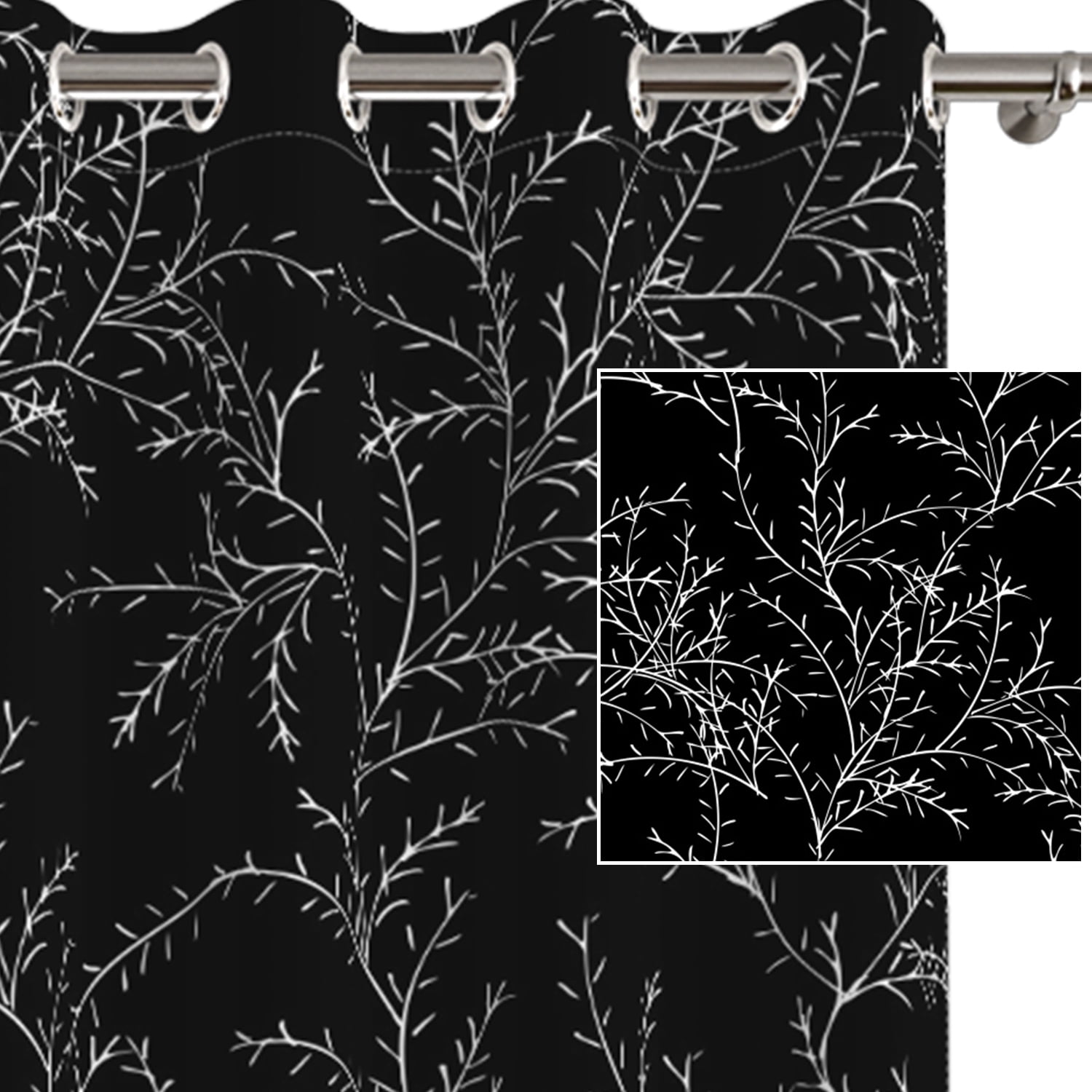 Dashan Black Blackout Curtains,Tree Branches Bedroom Living Room ...