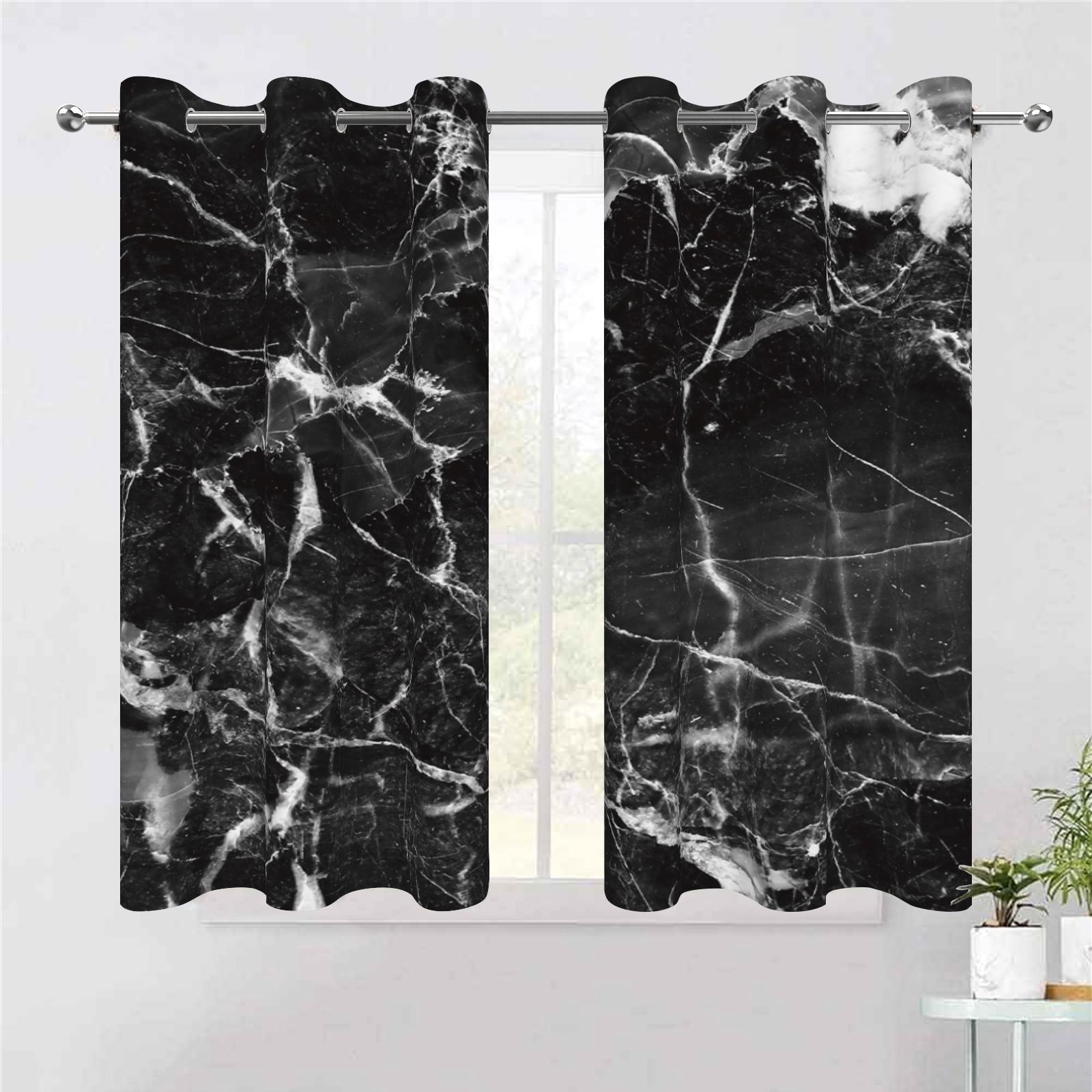 Dashan Black Marble Blackout Curtains for Bedroom Living Room,White ...