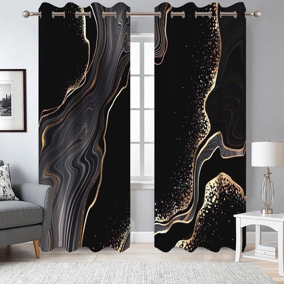 Black Gold Marble Curtain For Living Room, Gold Texture Blackout ...