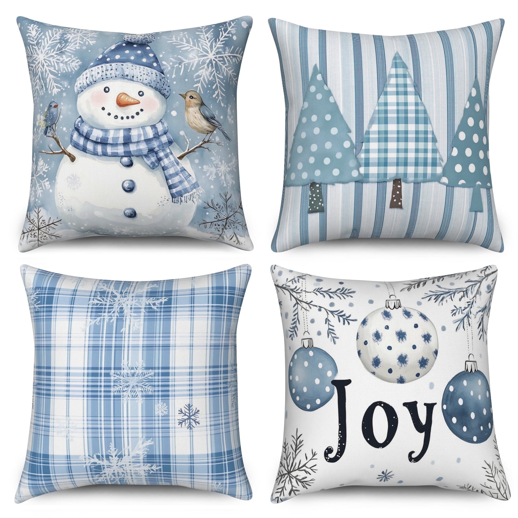Dashan Blue Christmas Pillow Covers 16x16 Set of 4,Winter Snowman ...
