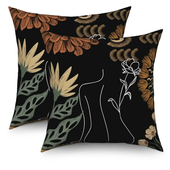 Dashan Bohemian Throw Pillow Covers 20x20 Set of 2,Vintage Black Floral ...